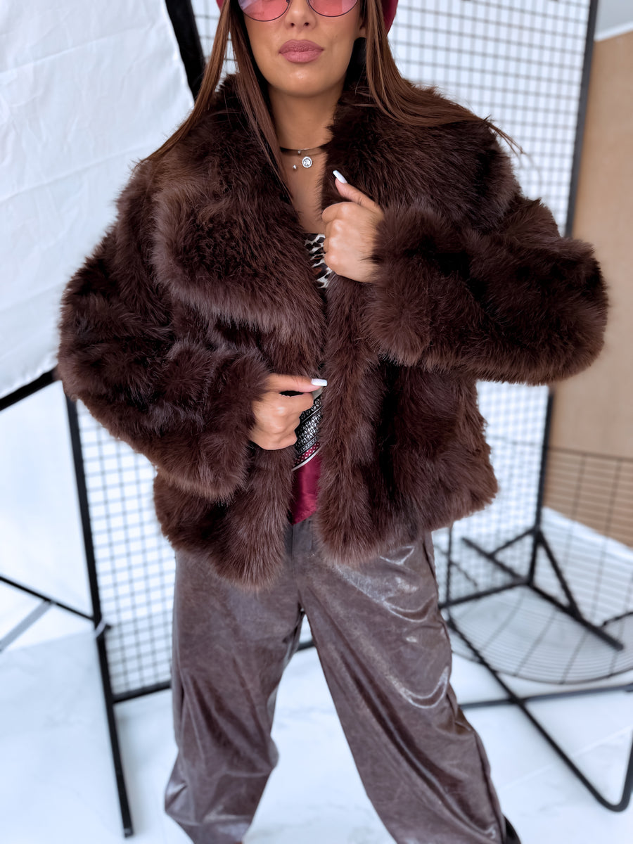 Artificial fur coat "TRANSITION G6079" - choco – ELYNDI