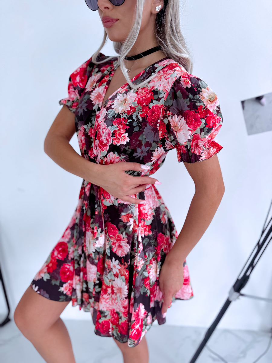 Dress "FLOWERETTE" - BLACK WITH RED – ELYNDI
