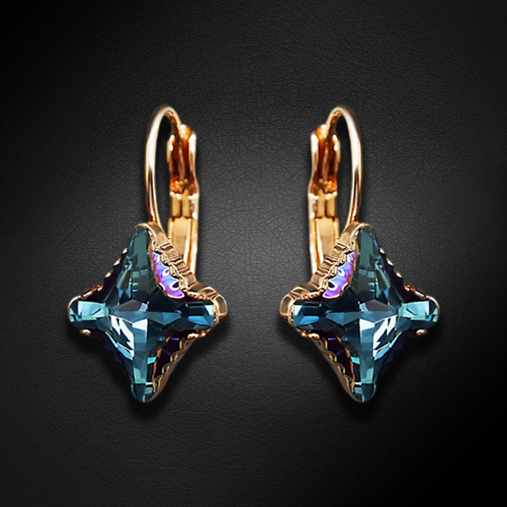 Auskari "Kristāla Rombs II (Aquamarine Metallic Blue)" ar Swarovski™ k ...